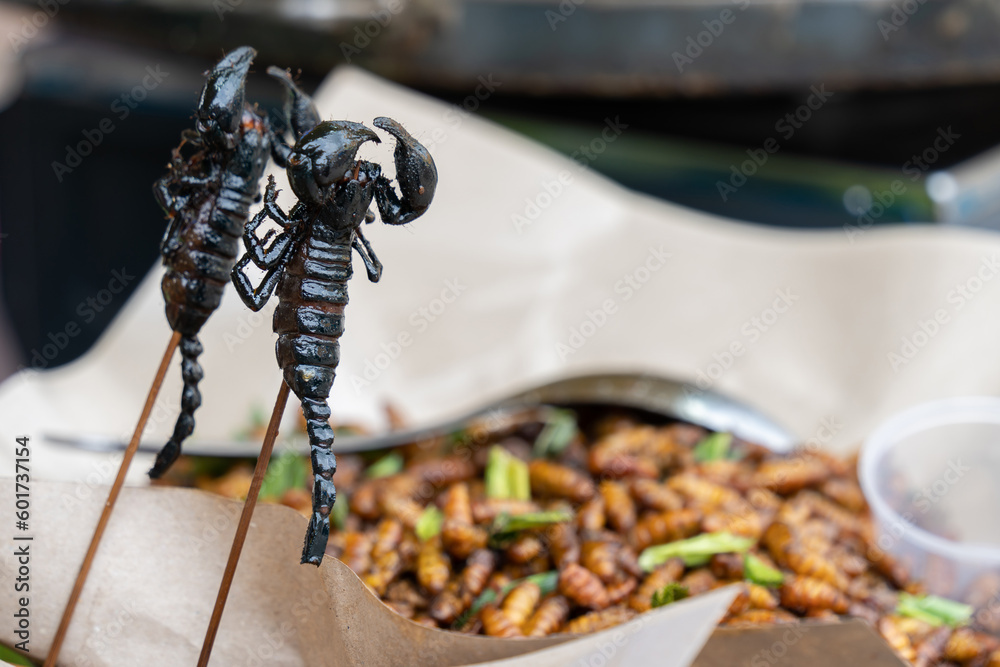 Deep fried scorpions is one of the famous snack in Thailand. Stock ...
