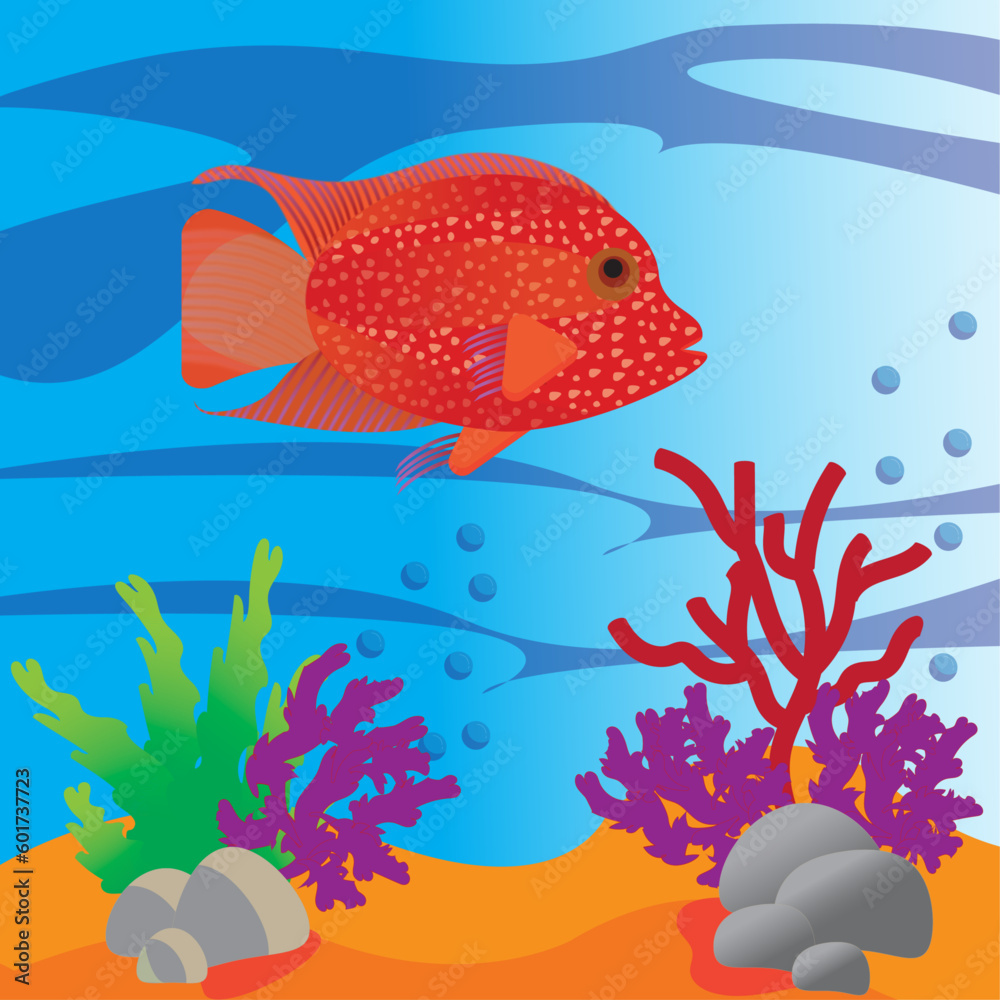 Red fish in the water, under the sea,sea background cartoon,sea fish ...