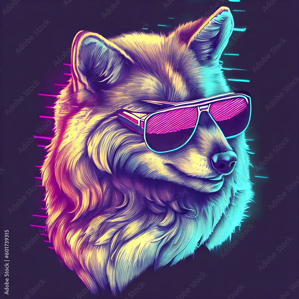 synthwave wolf with glasses pencil drawing Generative AI Stock ...