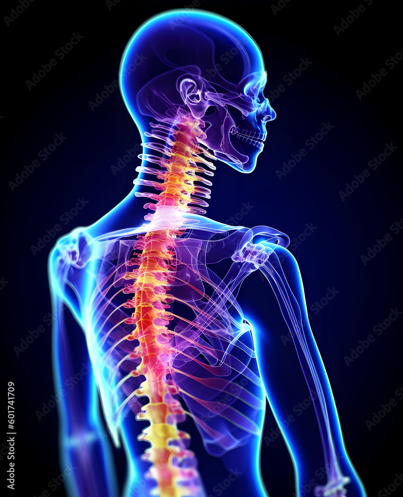 Human Skeleton Depicting the Spine and Neck, Back Pain, Neck Pain in X ...