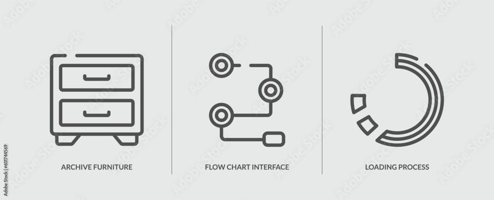 Set Of 3 Outline Icons In User Interface Concept Thin Line Icons Including Archive Furniture Of