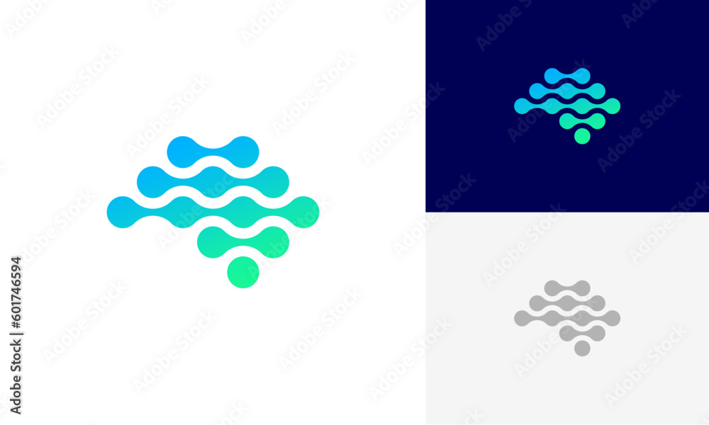 Brain simple data technology logo. Creative brain connect dots technology logo design vector ...
