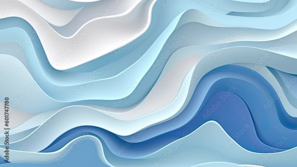 Light blue wavy liquid motion video background, colored layered forms ...