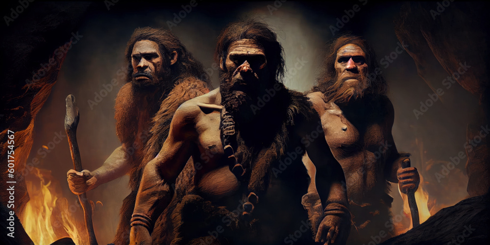 Stone age men inside a cave. Generative AI. Stock Illustration | Adobe ...