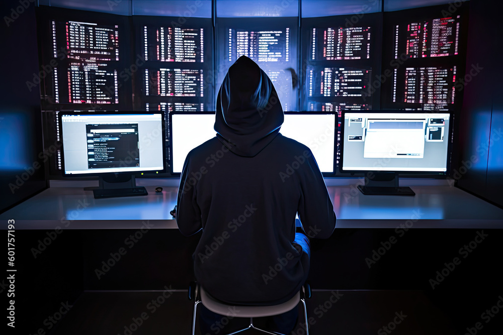 Generative AI illustration back view of anonymous person in hoodie ...