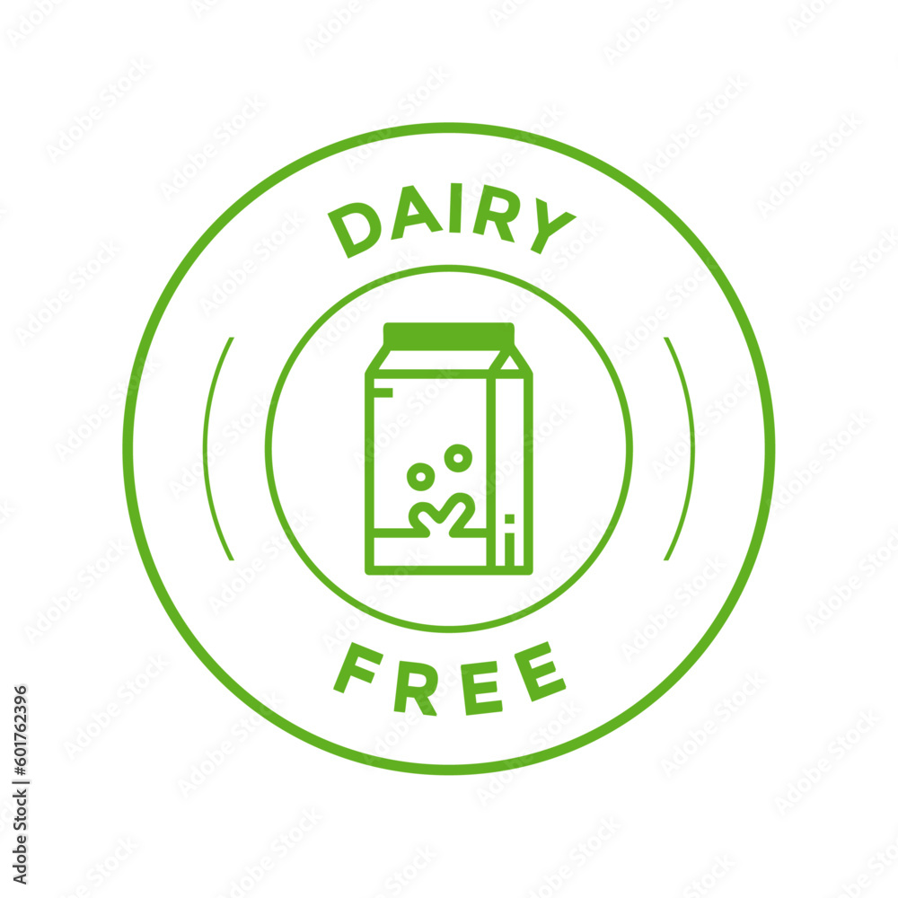 milk or dairy free food allergy product dietary label flat vector icon ...