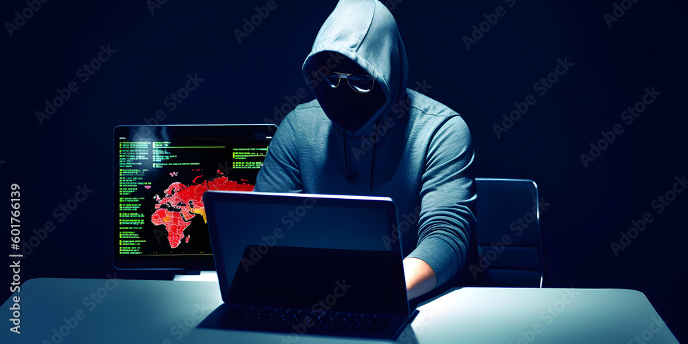 Hacker with hoodie. Concept of dark web, cybercrime, cyberattack. AI ...