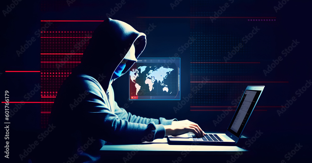 Hacker with hoodie. Concept of dark web, cybercrime, cyberattack. AI ...