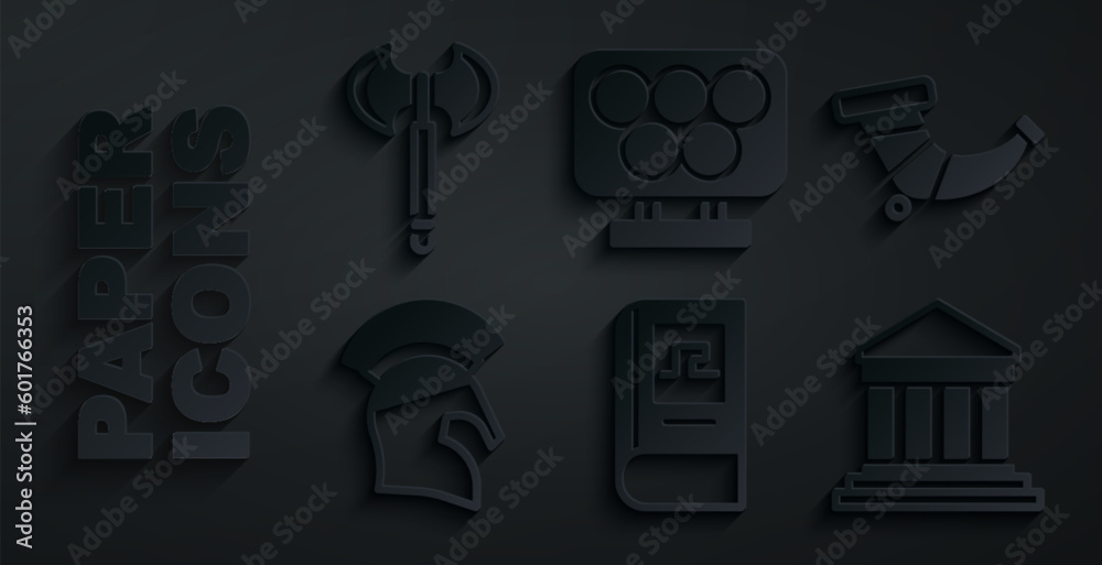 Set Greek history book, Hunting horn, helmet, Parthenon, Olympic rings ...