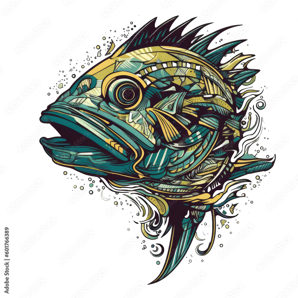 An angry mutant Mahi-Mahi fish t-shirt design, with the fish's body ...