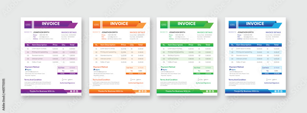 Simple Business invoice form template. Invoicing quotes, money bills or ...