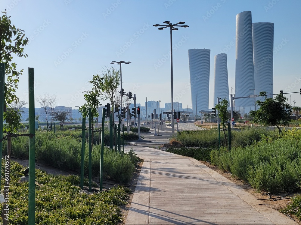 Walkway in Park and Lusail Skyline - Doha, Qatar Stock Photo | Adobe Stock