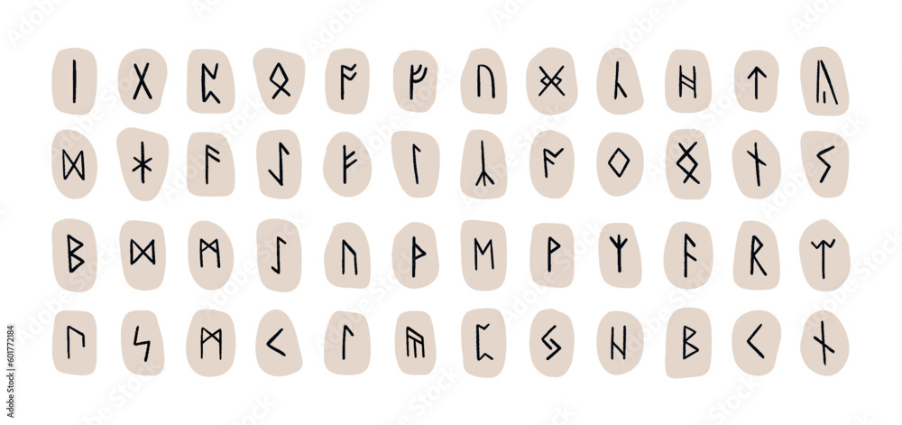 Set of hand drawn abstract runes. Doodle stones with runes isolated on ...