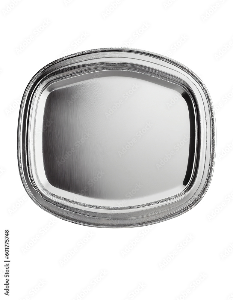 Empty silver tray on transparent background, created with generative AI ...