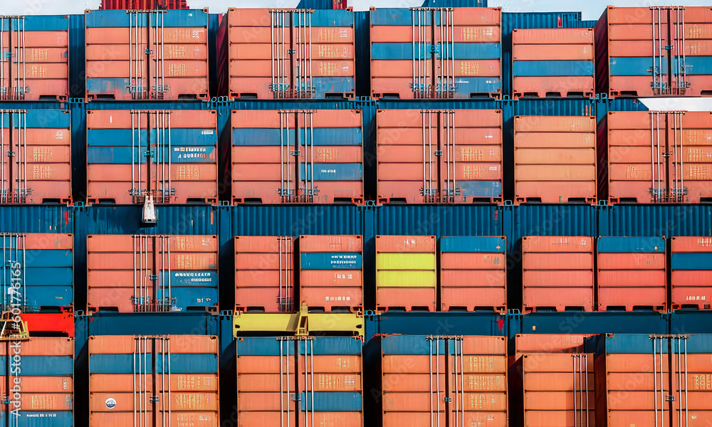 Stacked cargo containers in industrial port with containers. cargo ...