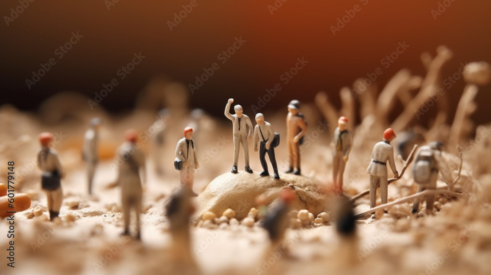 Tiny toy people concept, miniature detailing figures about real life ...