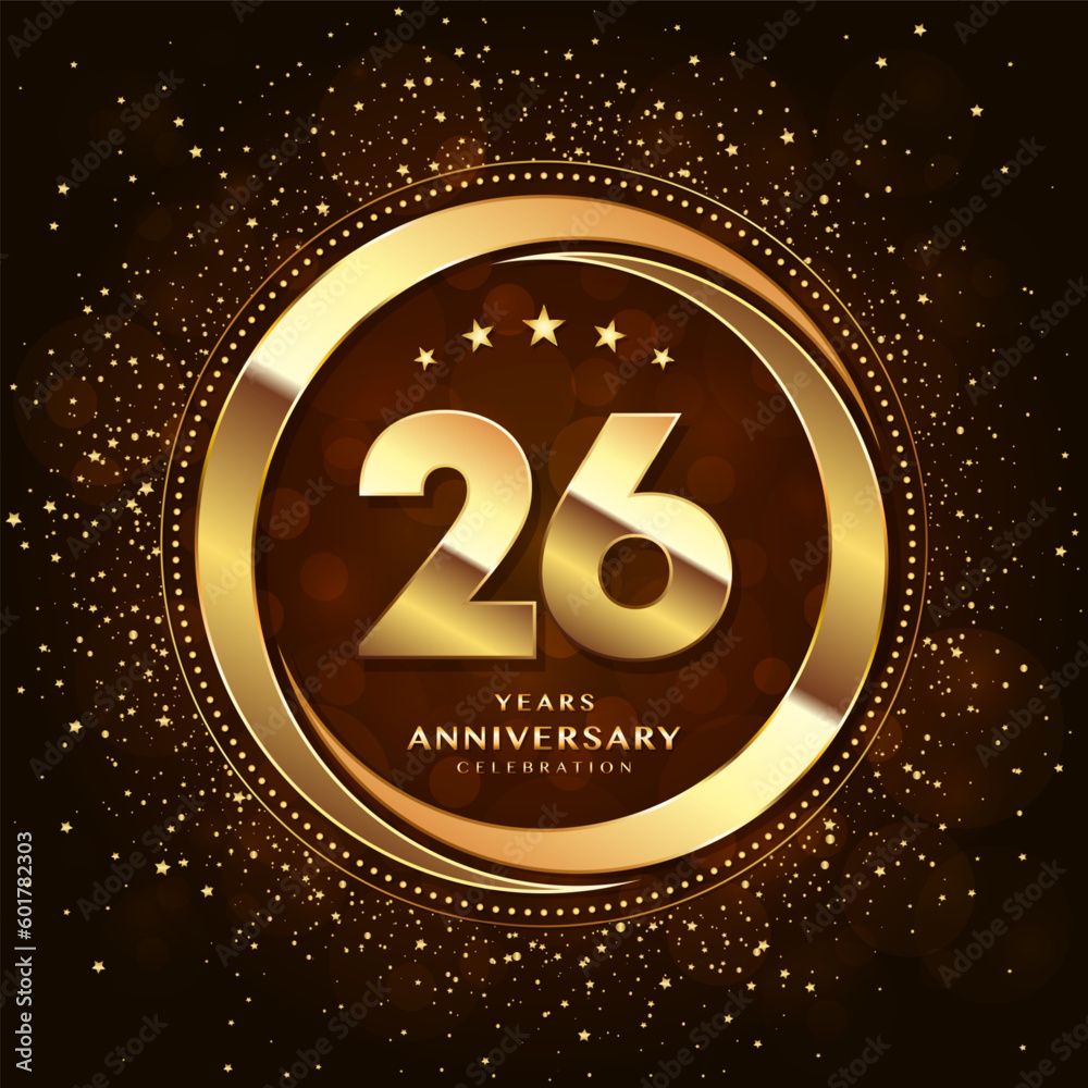 26th anniversary logo with double rings and gold font decorated with ...