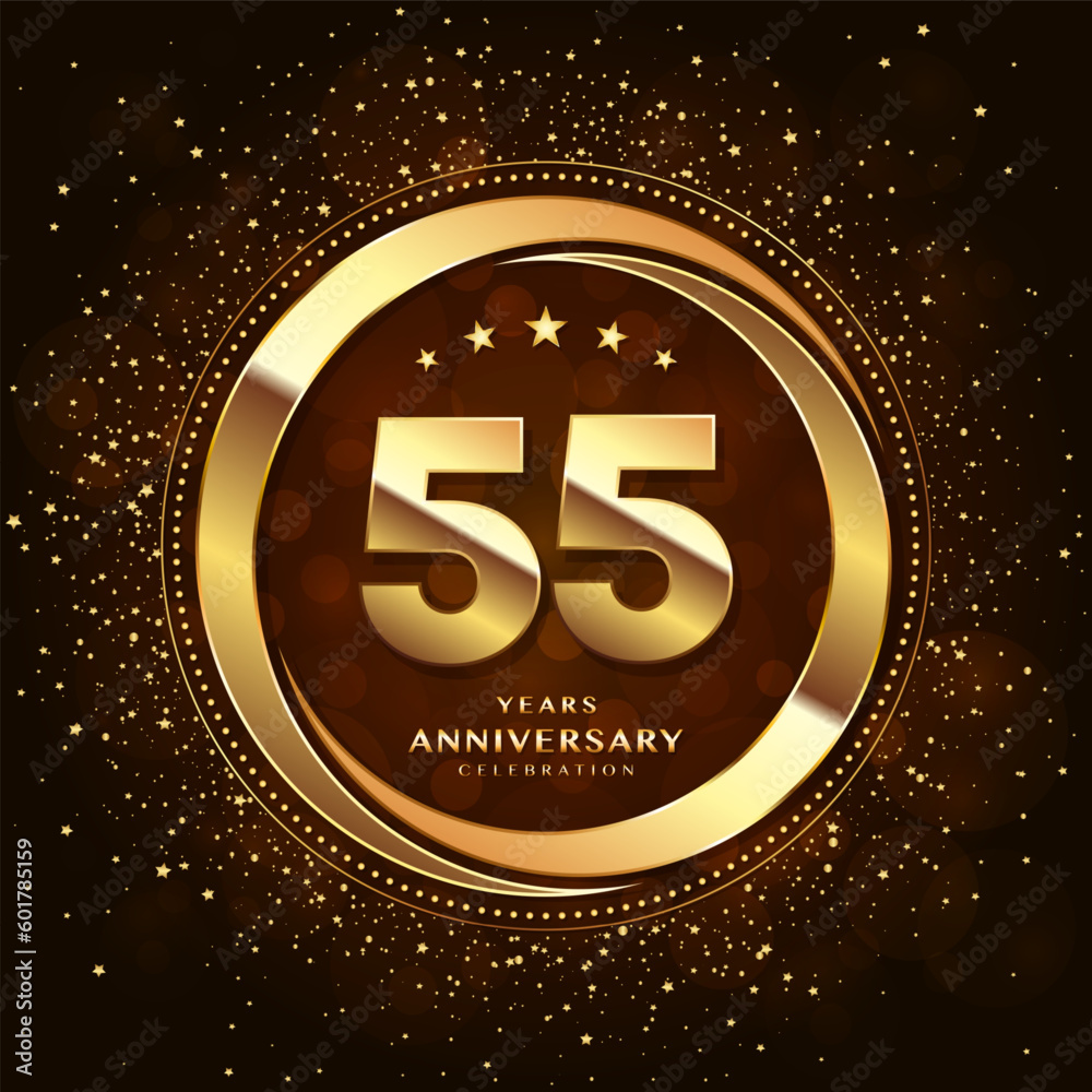 55th anniversary logo with double rings and gold font decorated with ...