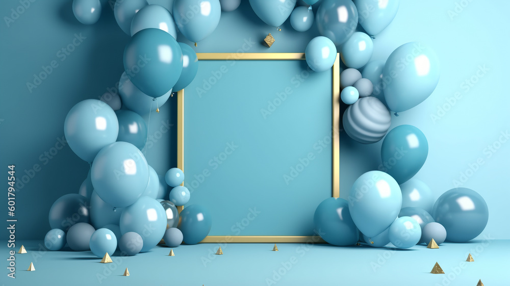 Blue birthday background with empty frame, Generative AI Stock Illustration | Adobe Stock