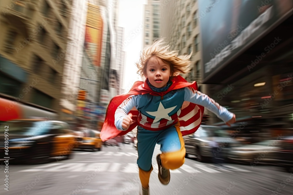 little girl with a American flag painted jetpack flying through new ...