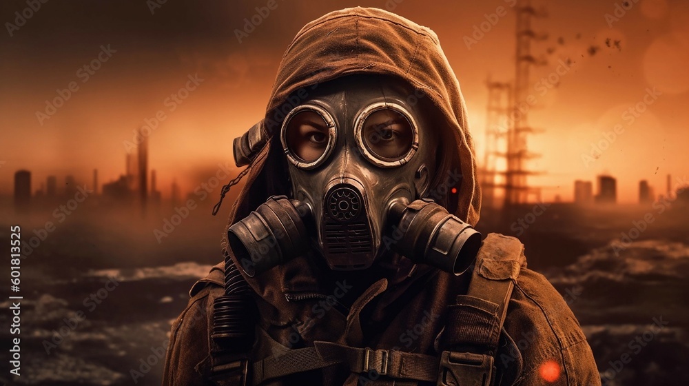 Toxic Realities: Gas Masked Figure in Dystopia. Generative ai Stock ...