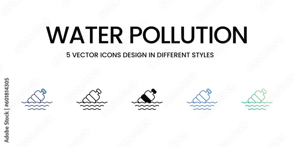 Water Pollution Icon Design in Five style with Editable Stroke. Line ...