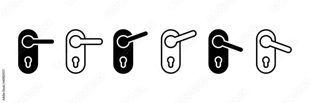 Door handle vector icon set. Doorknob symbol. Door opening and closing ...