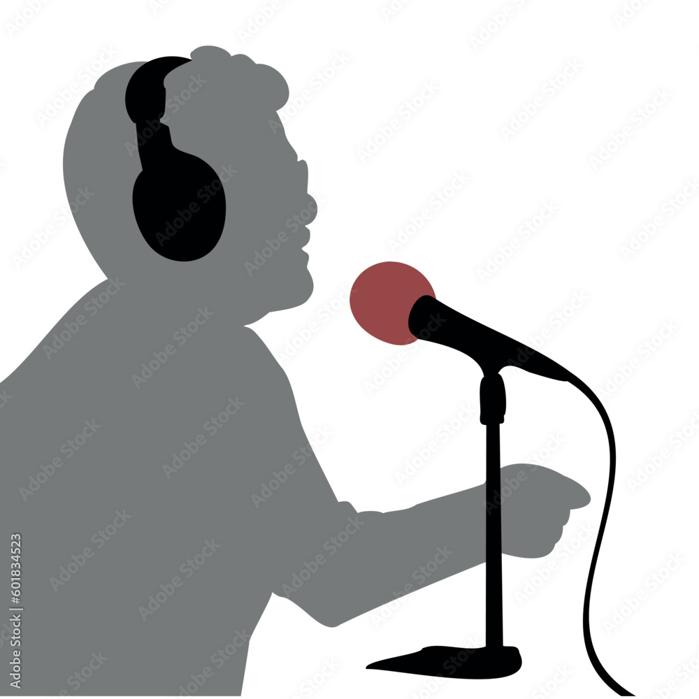 vector, hombre, locutor, radio, orador, oratoria, masculino, solo, mesa ...