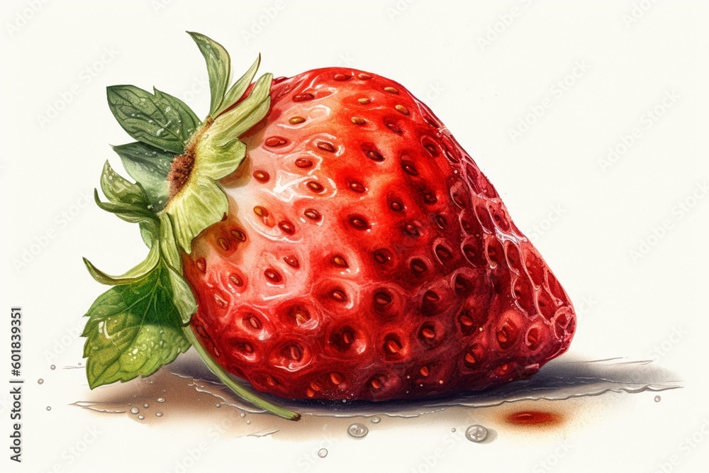 Watercolor illustration of a fresh strawberry with a cross-section view ...