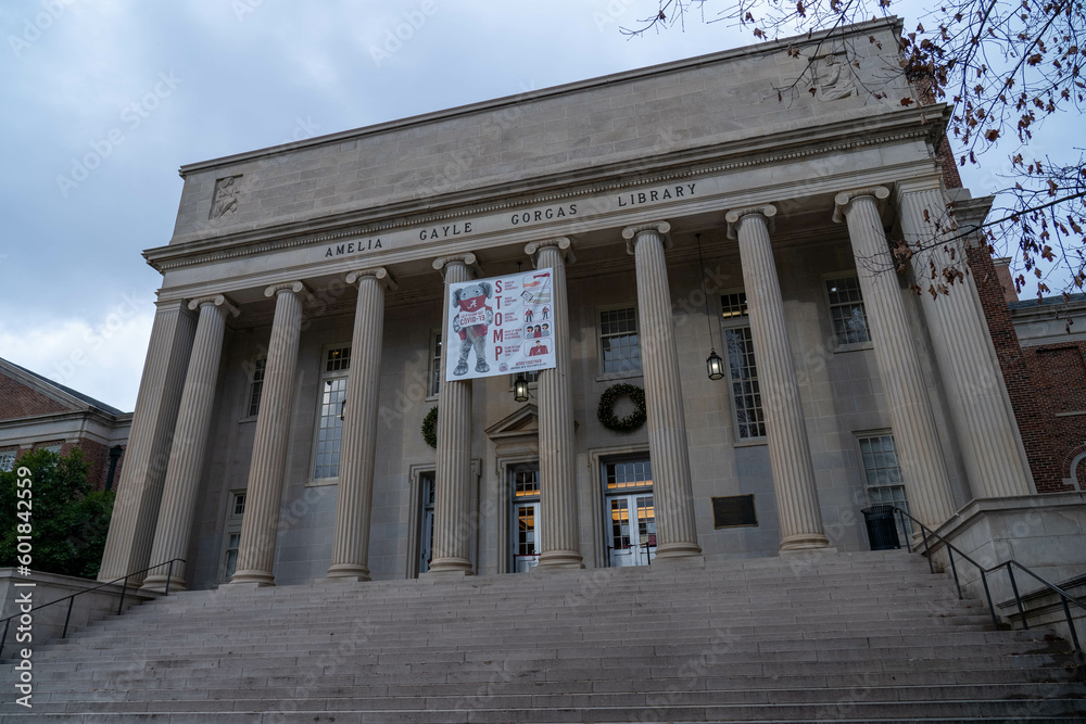 Stop covid sign on the exterior of Gorgas Library on the campus of The ...