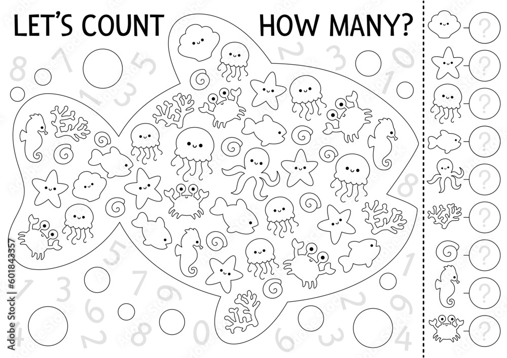 Under the sea black and white I spy game for kids in fish shape ...