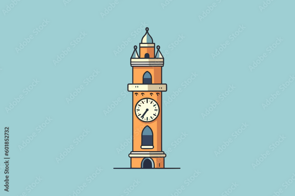 Doodle inspired Clock tower, cartoon sticker, sketch, vector ...