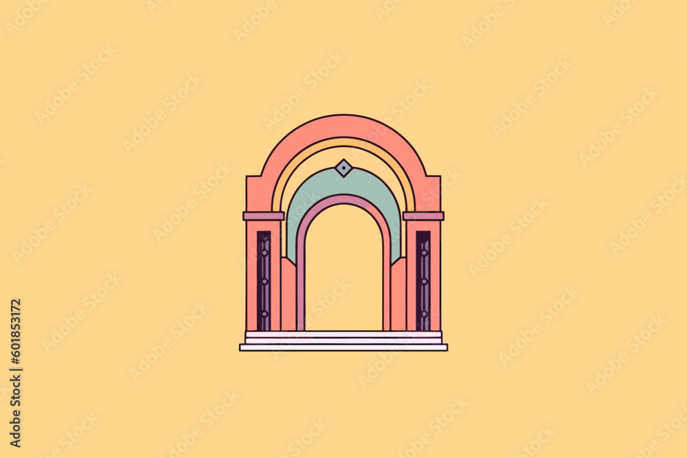 Doodle inspired Archway, cartoon sticker, sketch, vector, Illustration ...