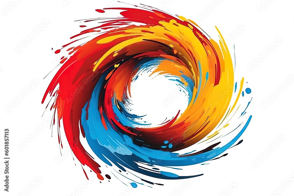 Colorful bright paint swirls with splashes and empty white space ...