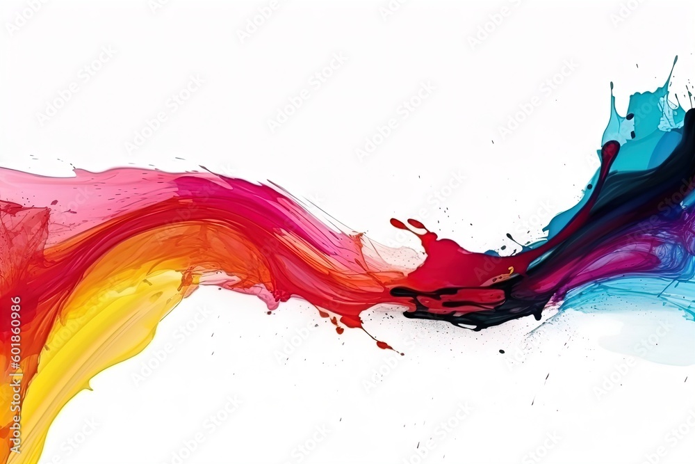 Colorful Liquid paint ink curved motion flow on isolated white ...