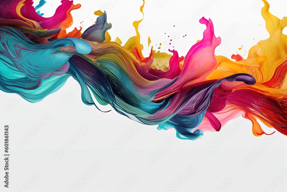 Colorful Liquid paint ink curved motion flow on isolated white ...