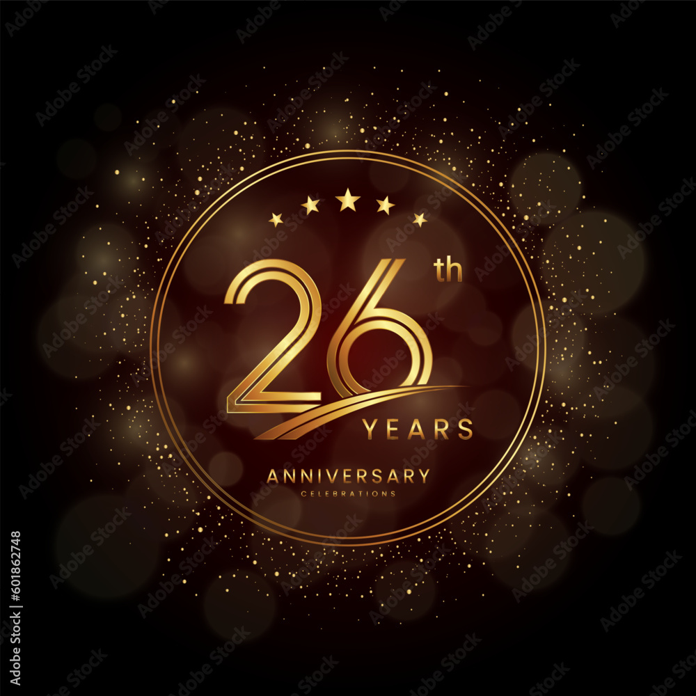 26th anniversary logo with gold double line style decorated with ...