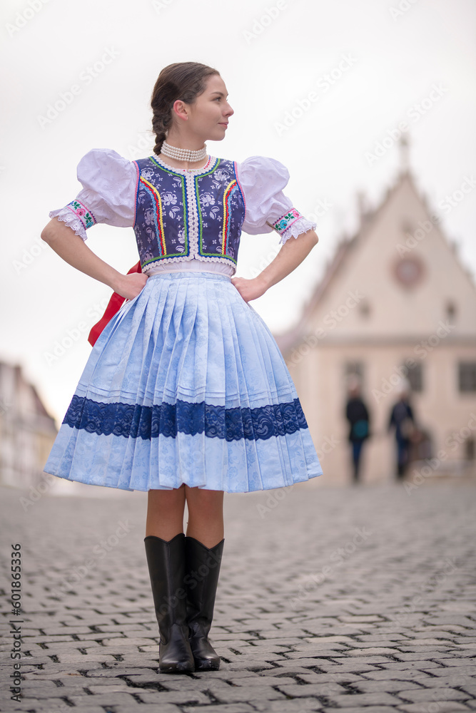 Beautiful woman wearing traditional Eastern Europe folk costumes ...