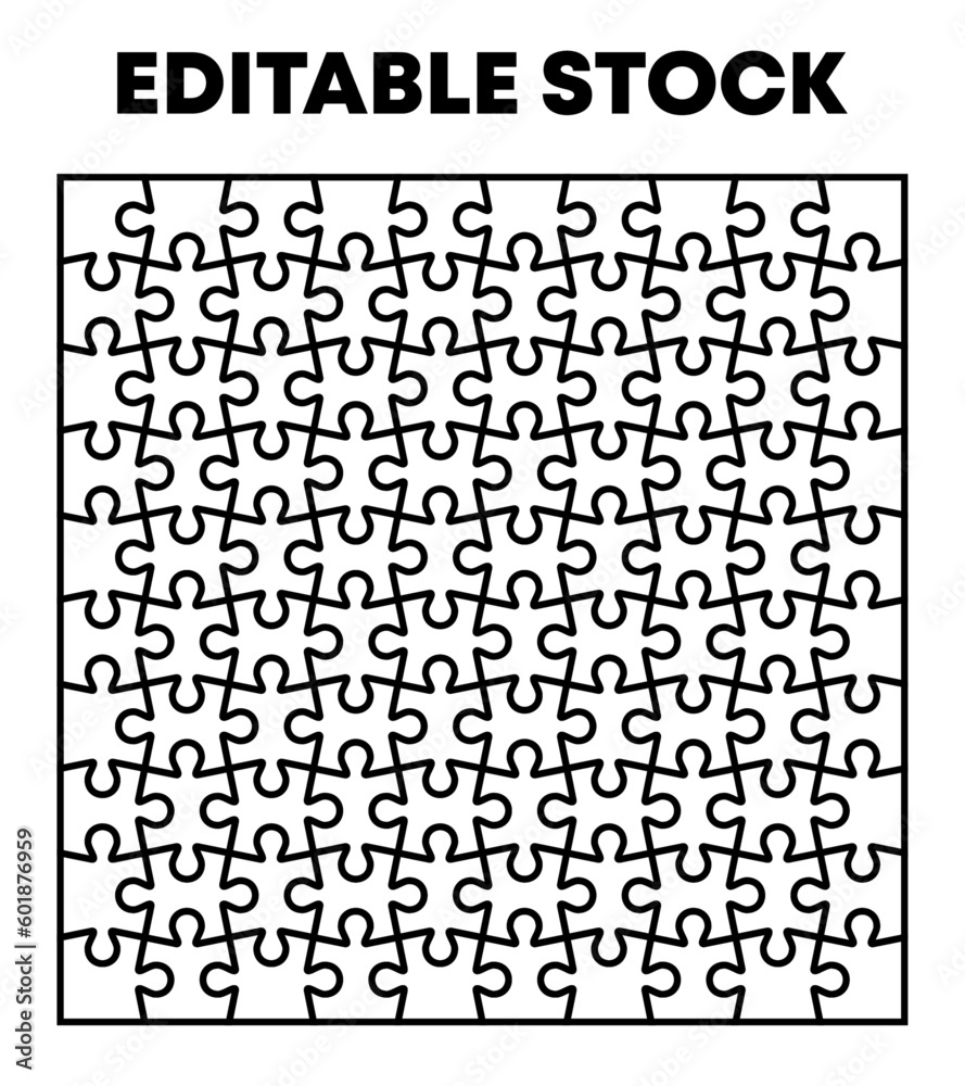 100 jigsaw puzzle linear template. Editable stroke vector isolated on ...