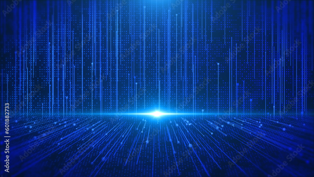 Technology blue line flow up and fly through moving in cyberspace ...