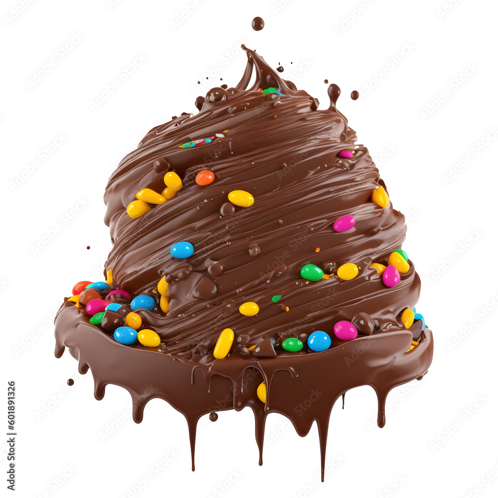 Delicious chocolate cake topped with candy sprinkles, splashes and ...