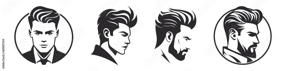 Beautiful man profile set, pack logo, icon. Vector outline silhouette ...