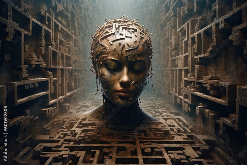 Stagnant trapped mind, concept illustration for psychological health ...