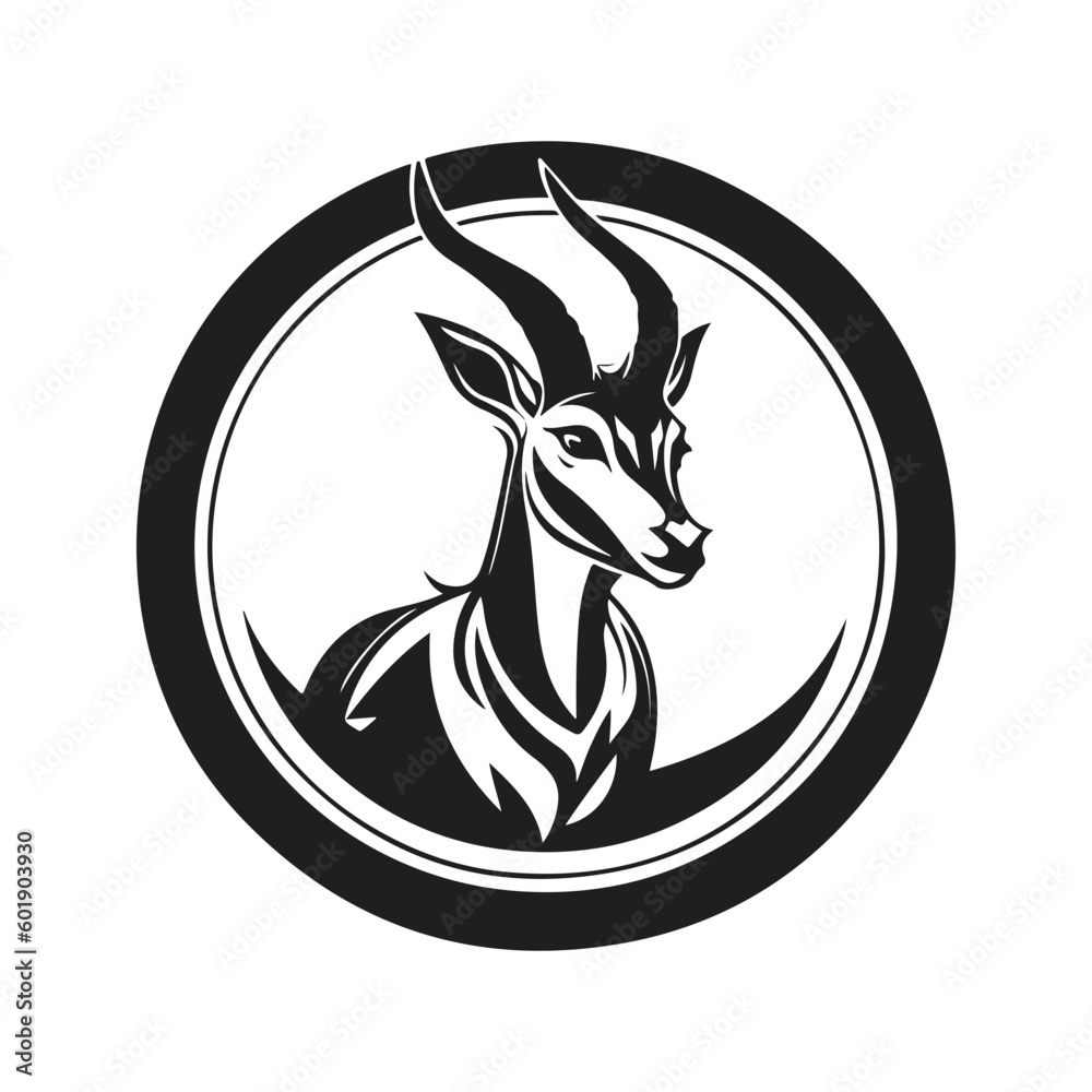springbok, vintage logo line art concept black and white color, hand ...