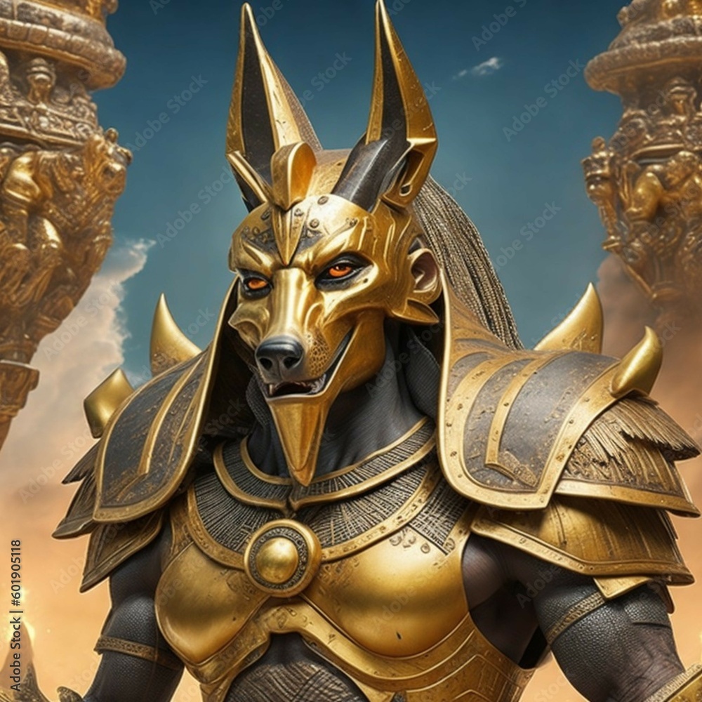 Leonardo Creative Angry Anubis warrior god in golden armor bac Stock ...
