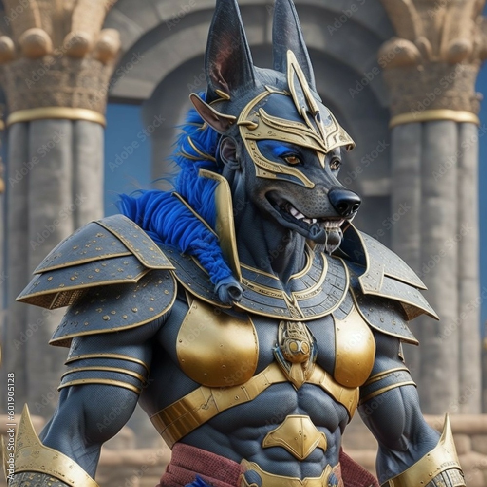 Leonardo Creative Angry Anubis warrior god in golden armor bac Stock ...