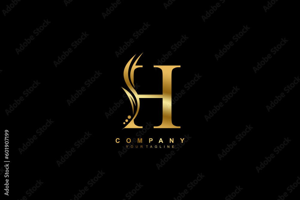 Vetor de Luxury gold H logo design with feather. premium H letter ...
