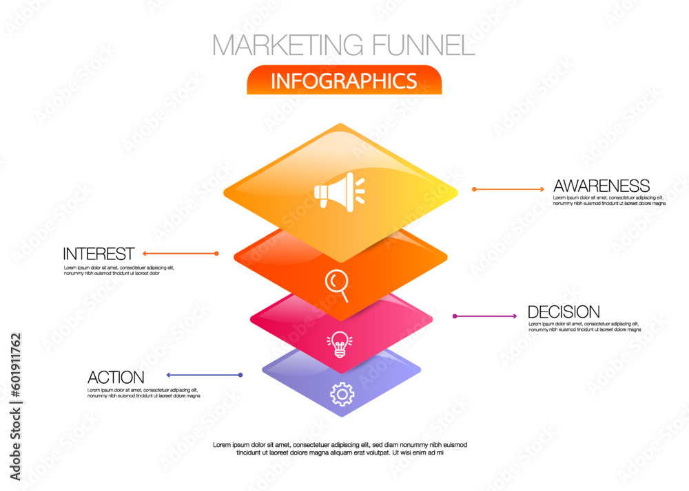 4 layers step Infographic template Funnel marketing and icon of digital ...