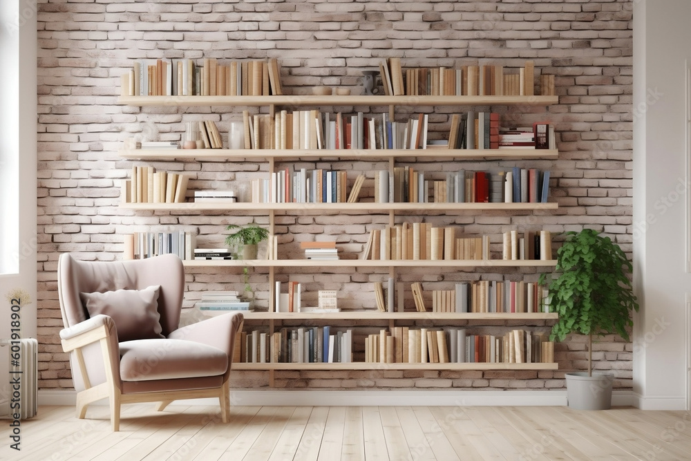 Cozy Scandinavian Home Library with Modern Bookcase and Armchair ...
