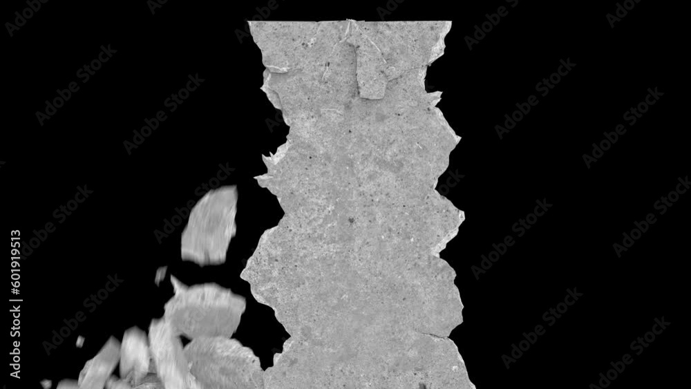 Concrete wall destructions fracture falling down.4k animation render ...